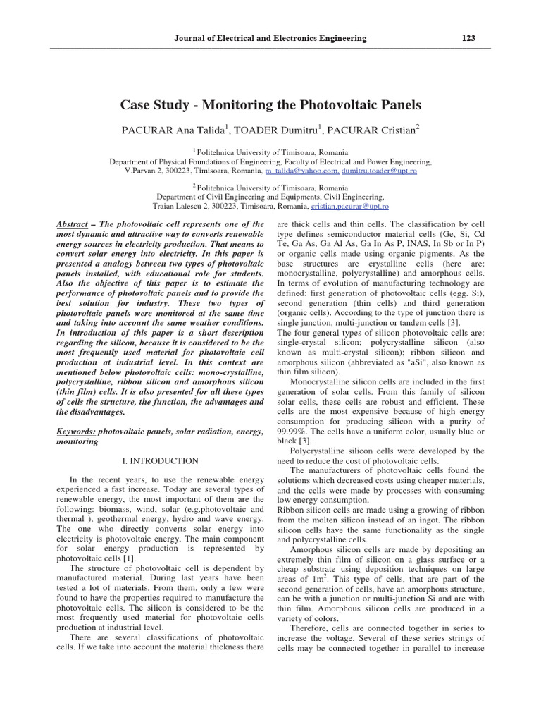 Case Study - Monitoring The Photovoltaic Panels | PDF | Solar Cell ...