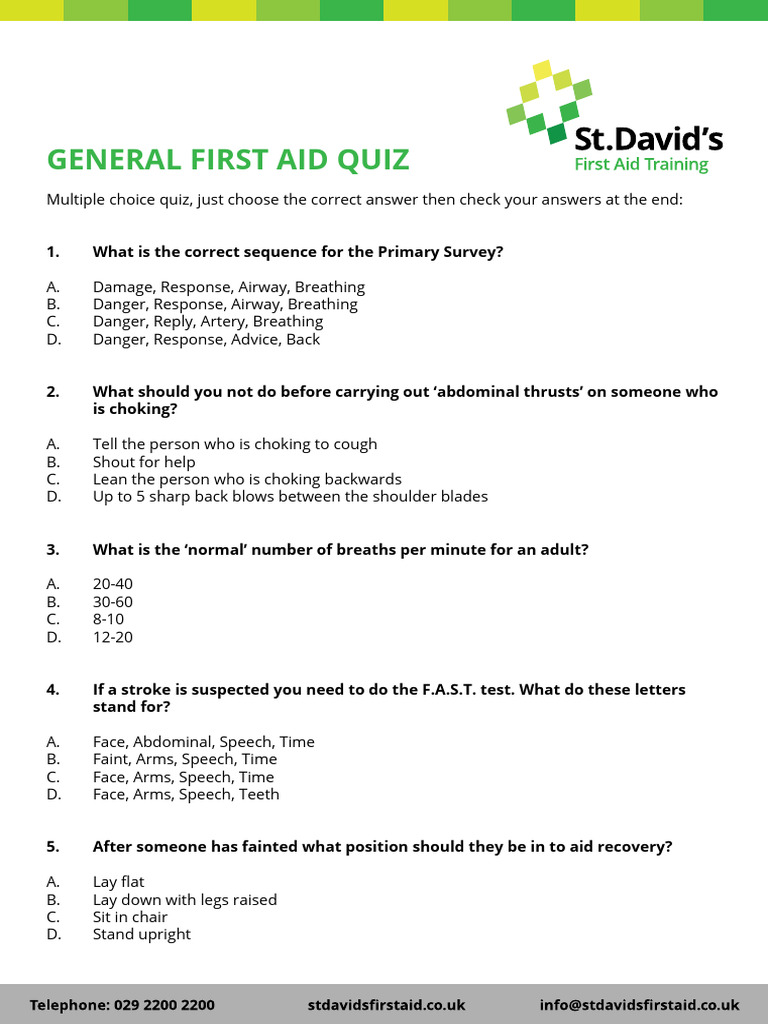 General First Aid Quiz | PDF | Clinical Medicine | Physiology