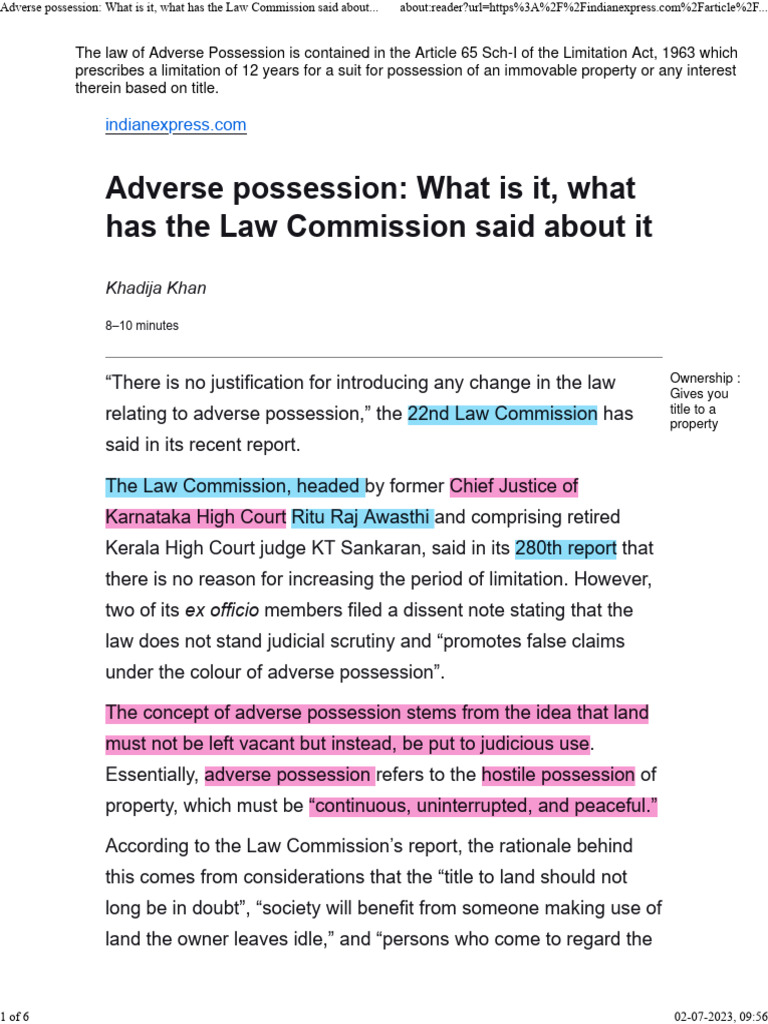 Adverse Possession | PDF | Adverse Possession | Property