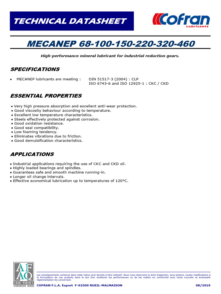 Cofran Mecanep 220 en | PDF | Lubricant | Corrosion