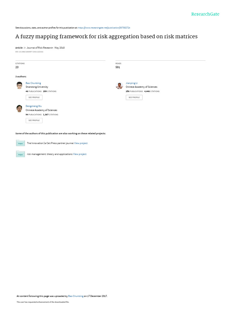 A Fuzzy Mapping Framework For Risk Aggregation | PDF | Risk | Fuzzy Logic