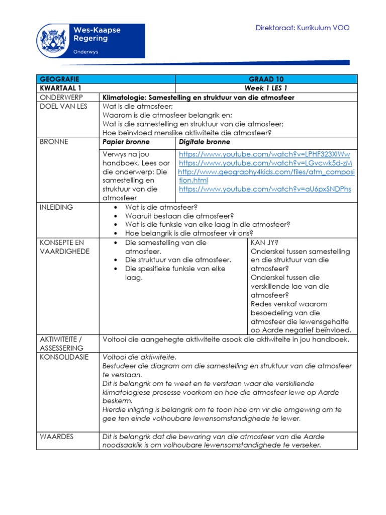 Geografie Graad 10 Kwartaal 1 Week 1 - 2021 | PDF