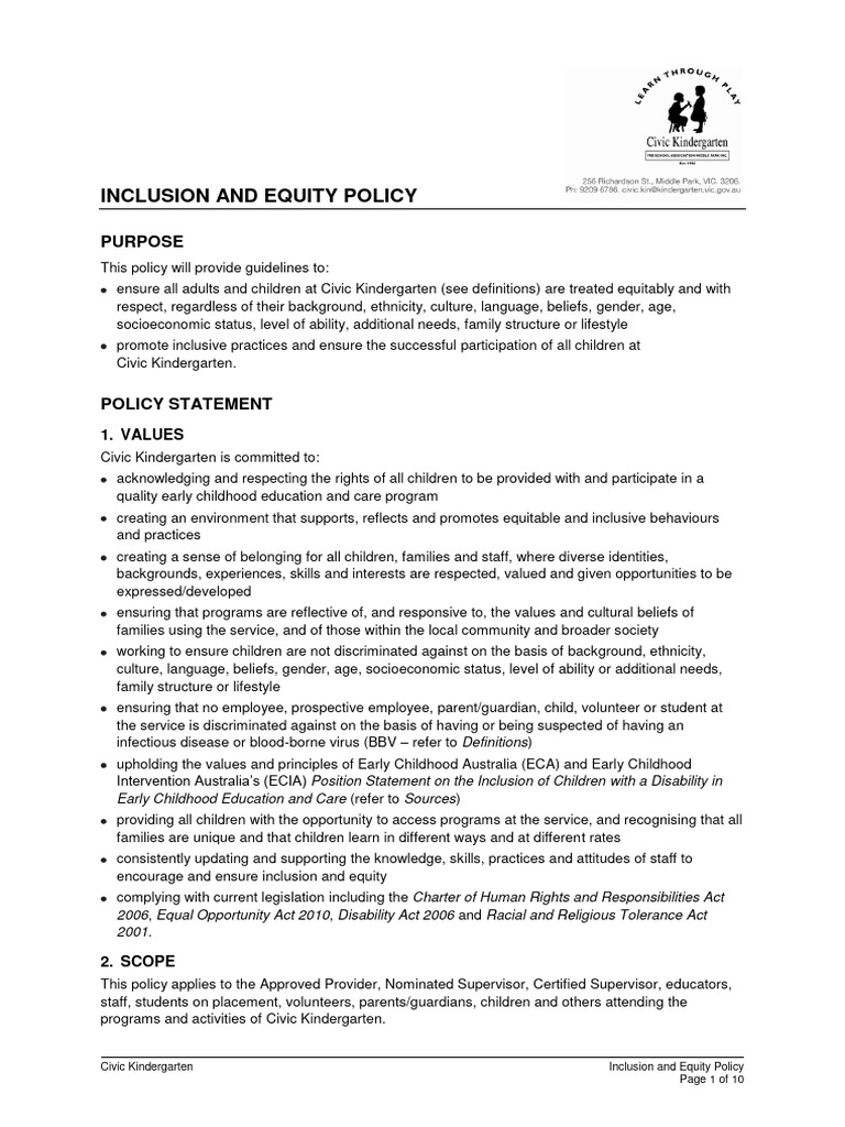 Inclusion and Equity Policy | PDF | Early Childhood Education | Social Exclusion