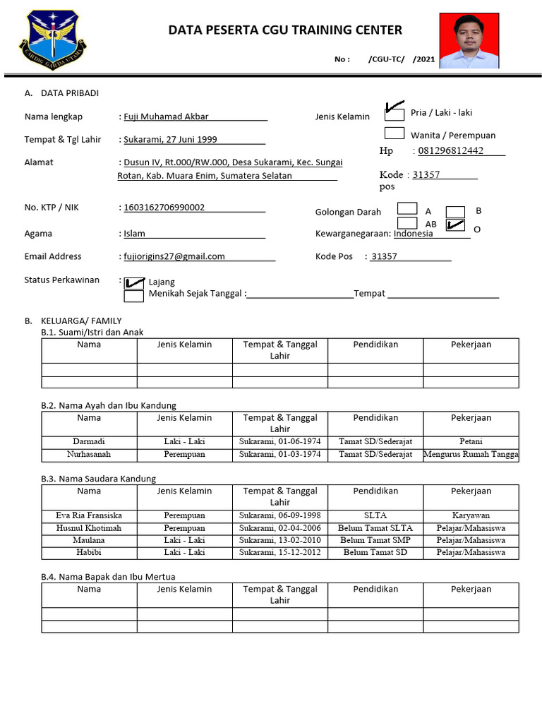 Formulir Data Peserta Training | PDF