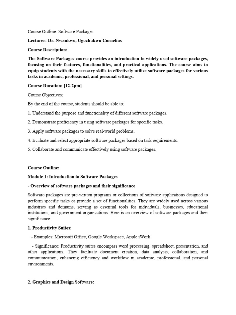 Standard Software Packages | PDF | Spreadsheet | Microsoft Excel