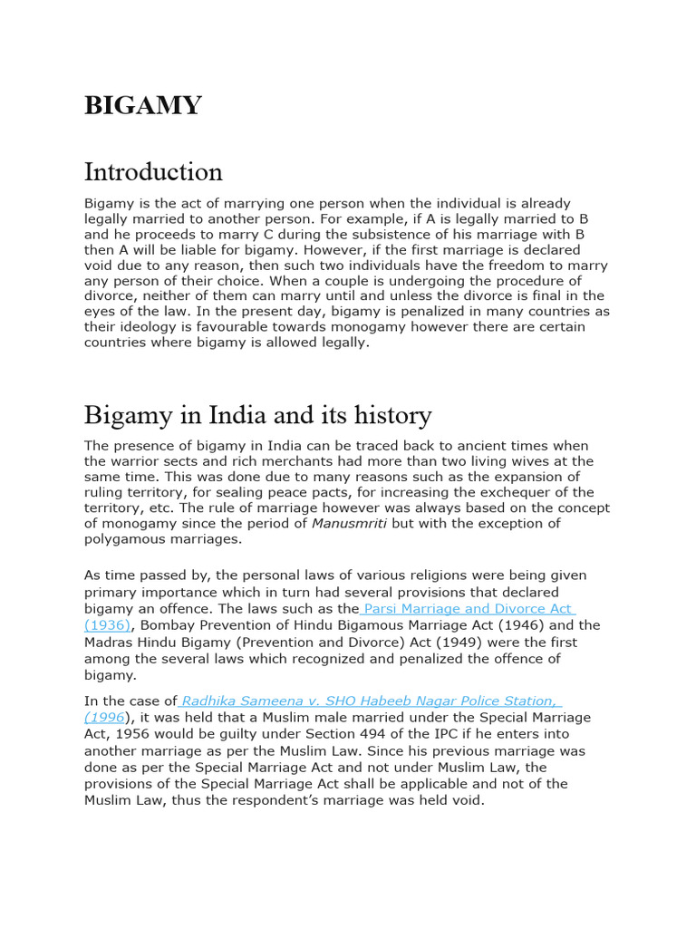 BIGAMY Law of Crime | PDF | Polygamy | Marriage