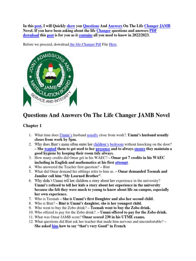 The Life Changer Questions and Answers | PDF