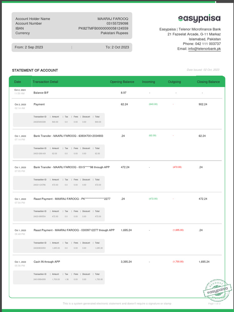 Statement | PDF | Wire Transfer | Fee