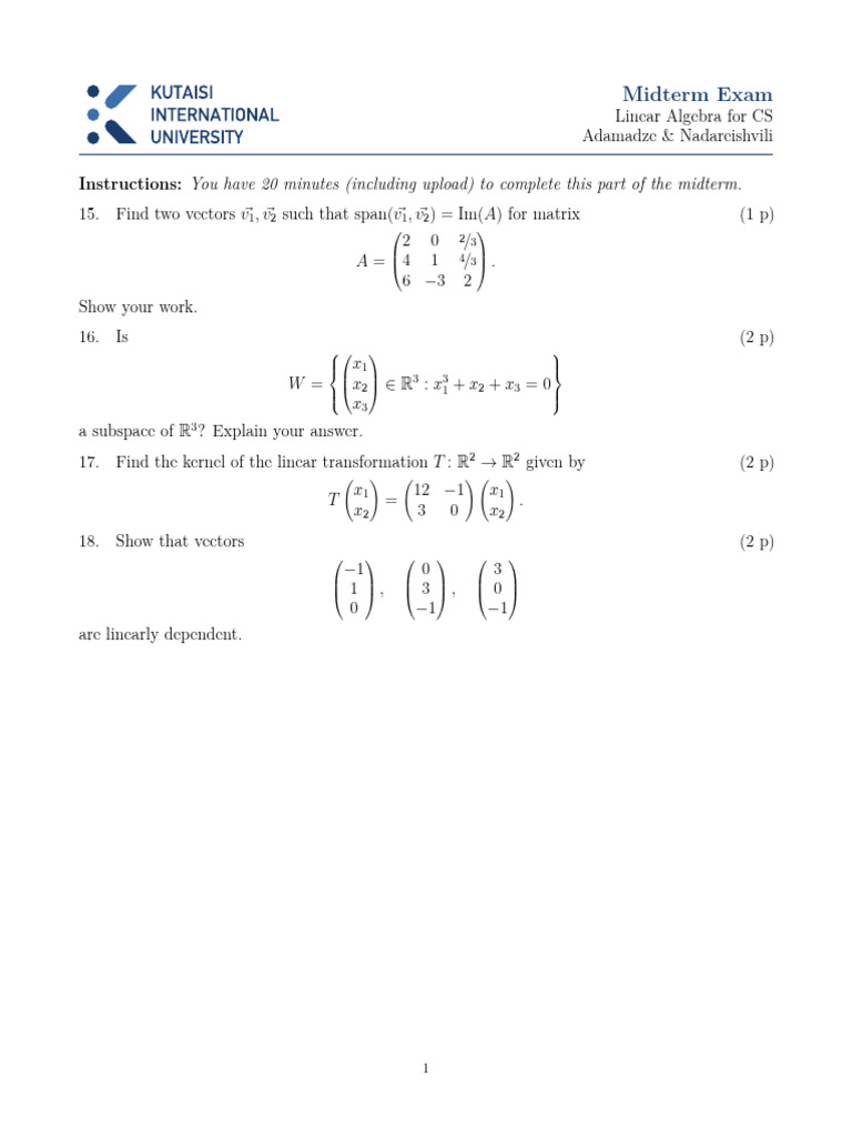 Instructions: You Have 20 Minutes (Including Upload) To Complete This ...