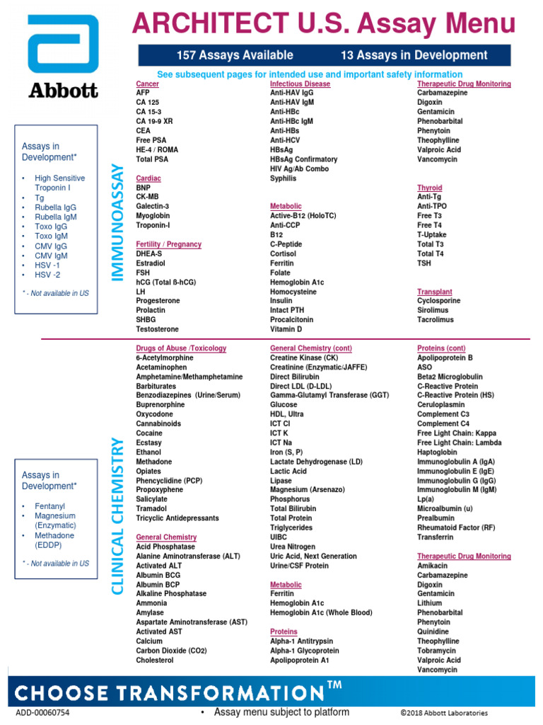 Abbott Architect Immunoassay Menu Data Sheet | PDF | Hepatitis B ...