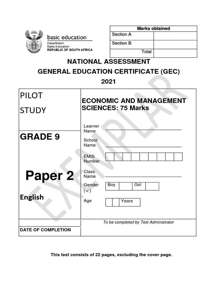 Gec GR 9 Ems 2021 Test p2 | PDF | Employment | Labor Relations