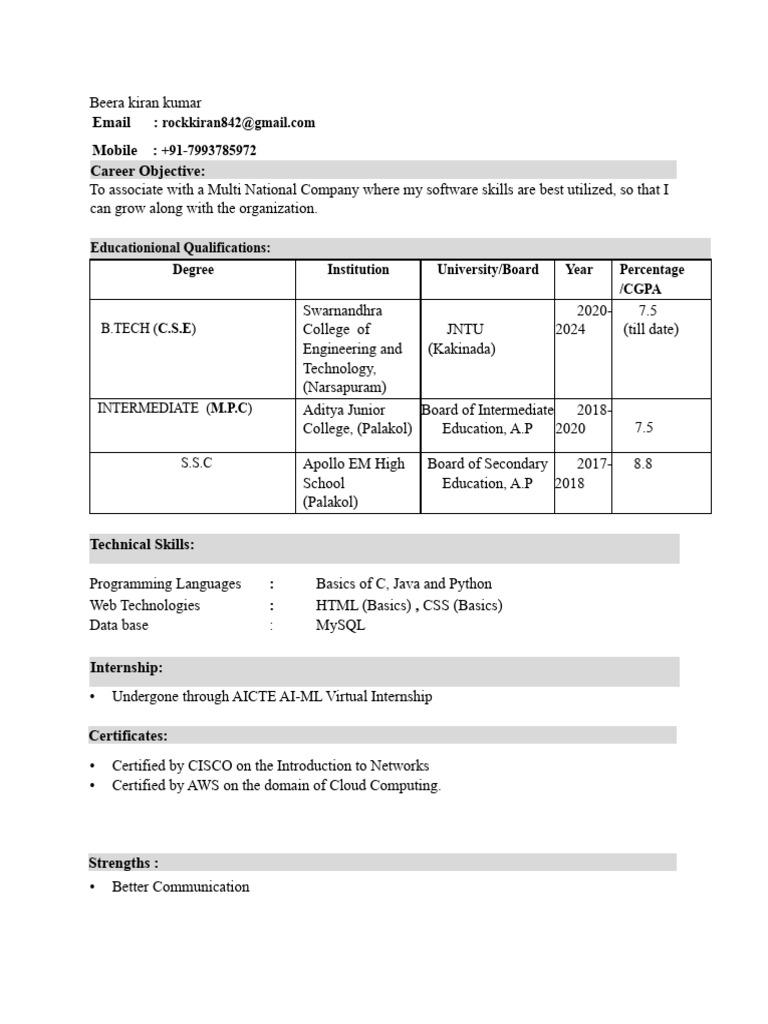 Kiran Resume | PDF