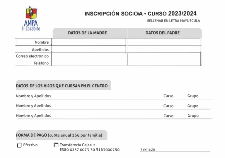 Inscripcion Ampa 2023 2024 AUTORRELLENABLE | PDF