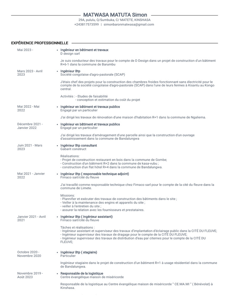 CV Simon Final | PDF | Kinshasa | Ingénierie