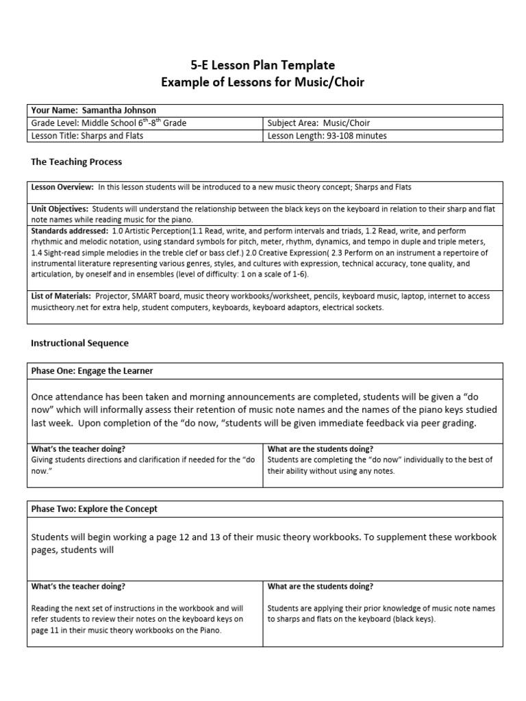 5e Lesson Plan For Music Choir | PDF | Musical Notation | Music Theory