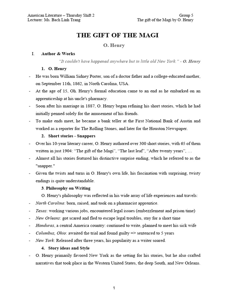 The Gift of The Magi - Handout | PDF | Narration | Love