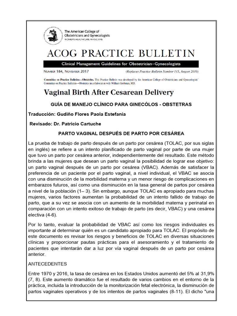 TOLAC: Guía para Parto Vaginal Seguro | PDF | Parto | Seccion de cesárea