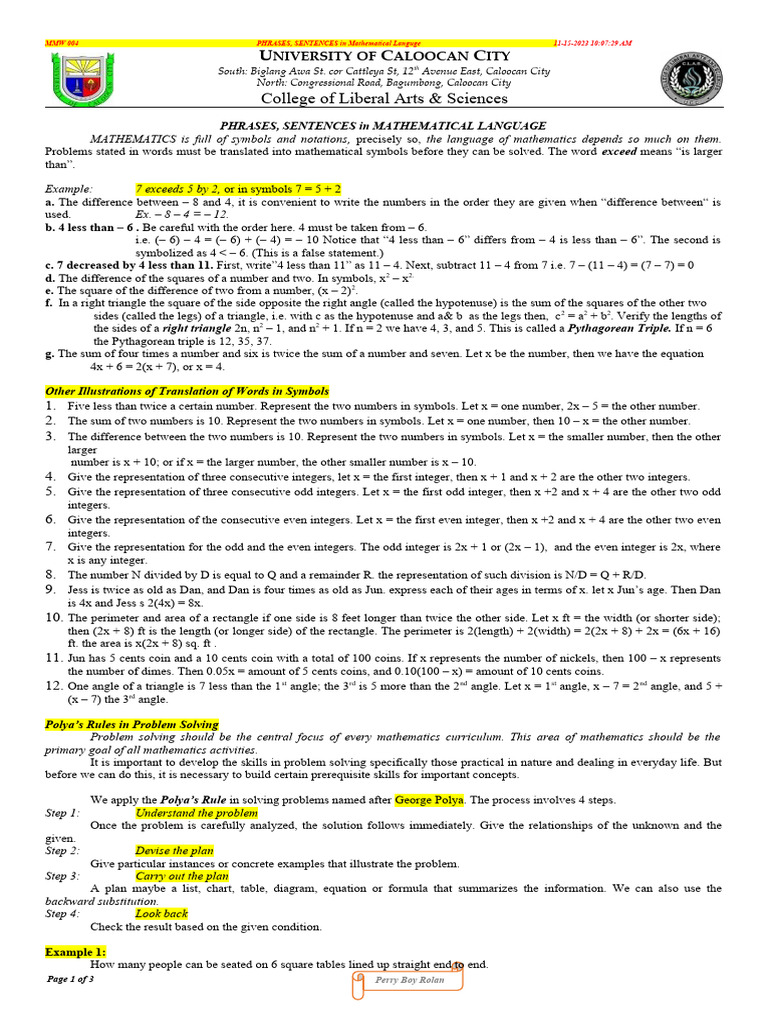 4 Phrases Sentences in Math Lang New 2023 | PDF