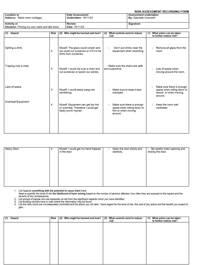 Risk Assessment For Radio Room | PDF | Risk | Hazards