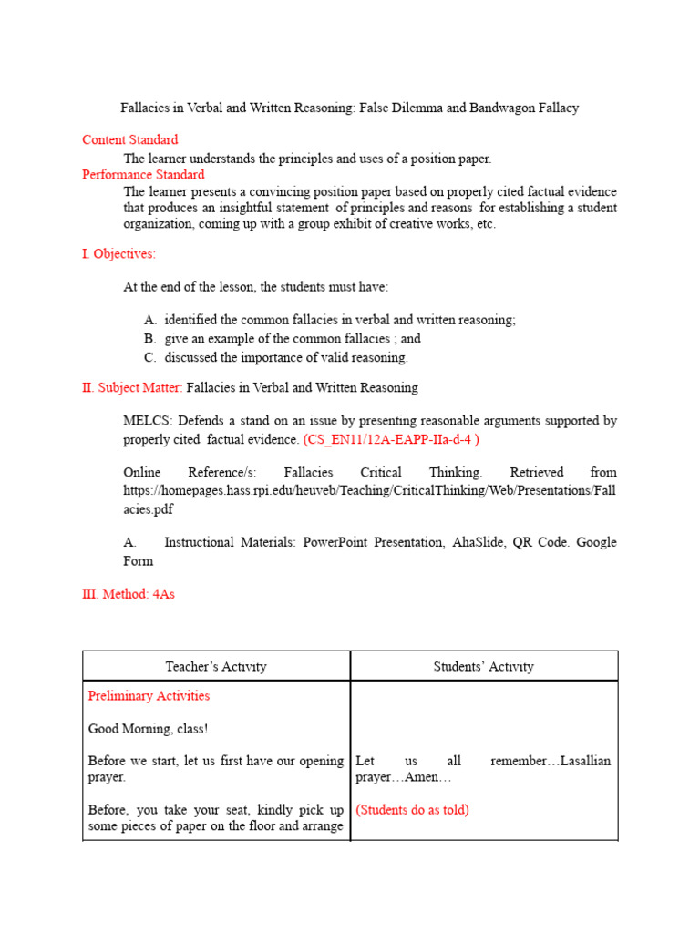 Understanding Bandwagon and False Dilemma | PDF | Fallacy | Human ...