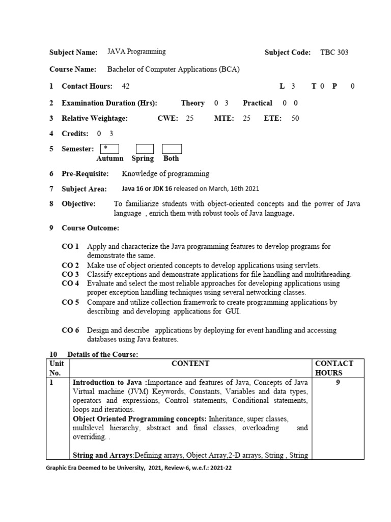 TBC 303 Java Programming | PDF | Java (Programming Language) | Class (Computer Programming)