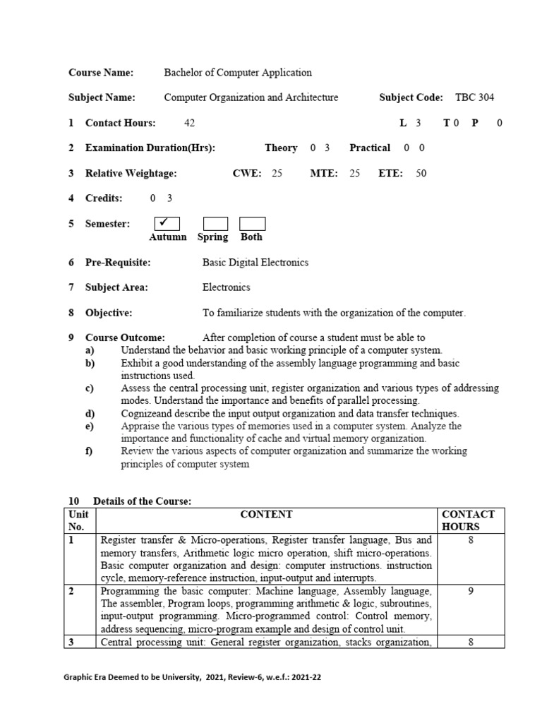 Tbc 304 Computer Organization And Architecture Pdf Input Output Central Processing Unit