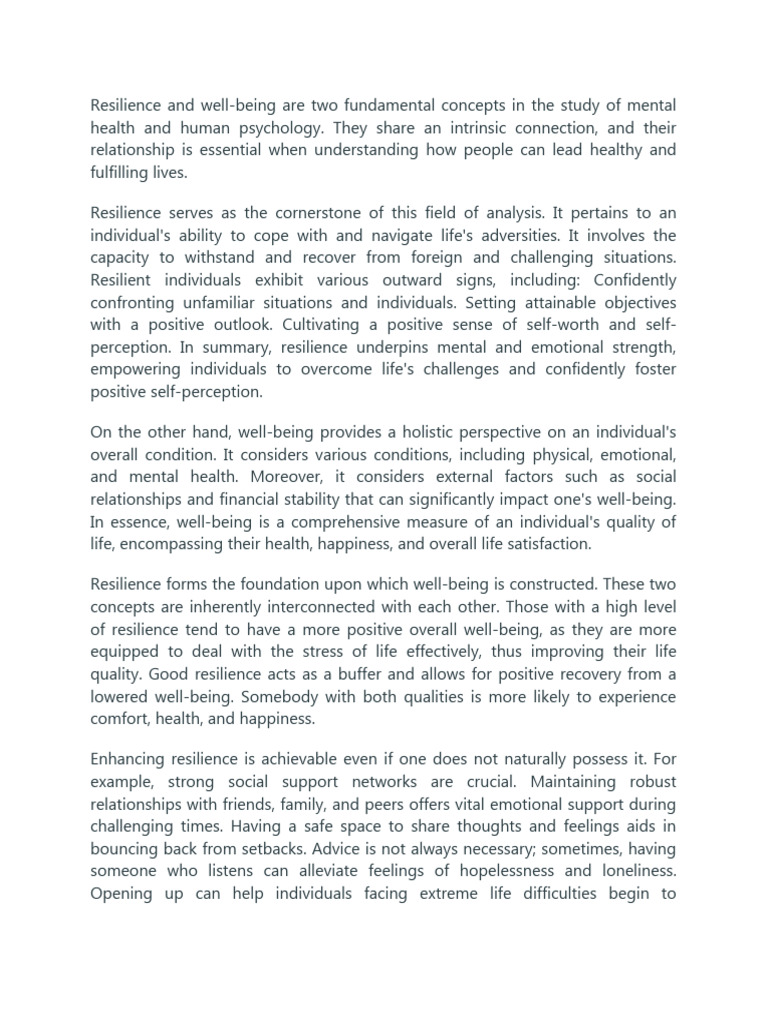 Importance of Resilience Essay | PDF | Psychological Resilience | Well ...