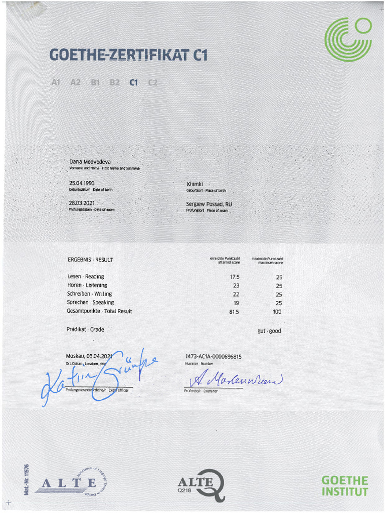 Goethe-Zertifikat C1 | PDF
