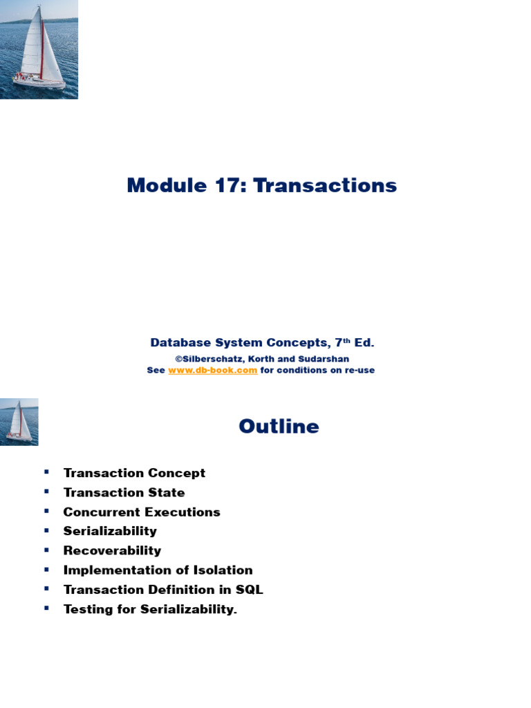 Module 17: Transactions: Database System Concepts, 7 Ed | PDF | Database Transaction | Computer ...