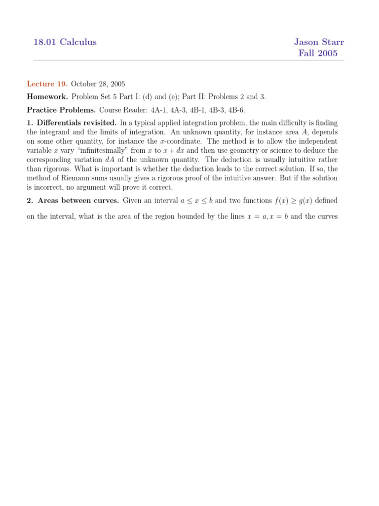 Lecture 19 | PDF | Integral | Area