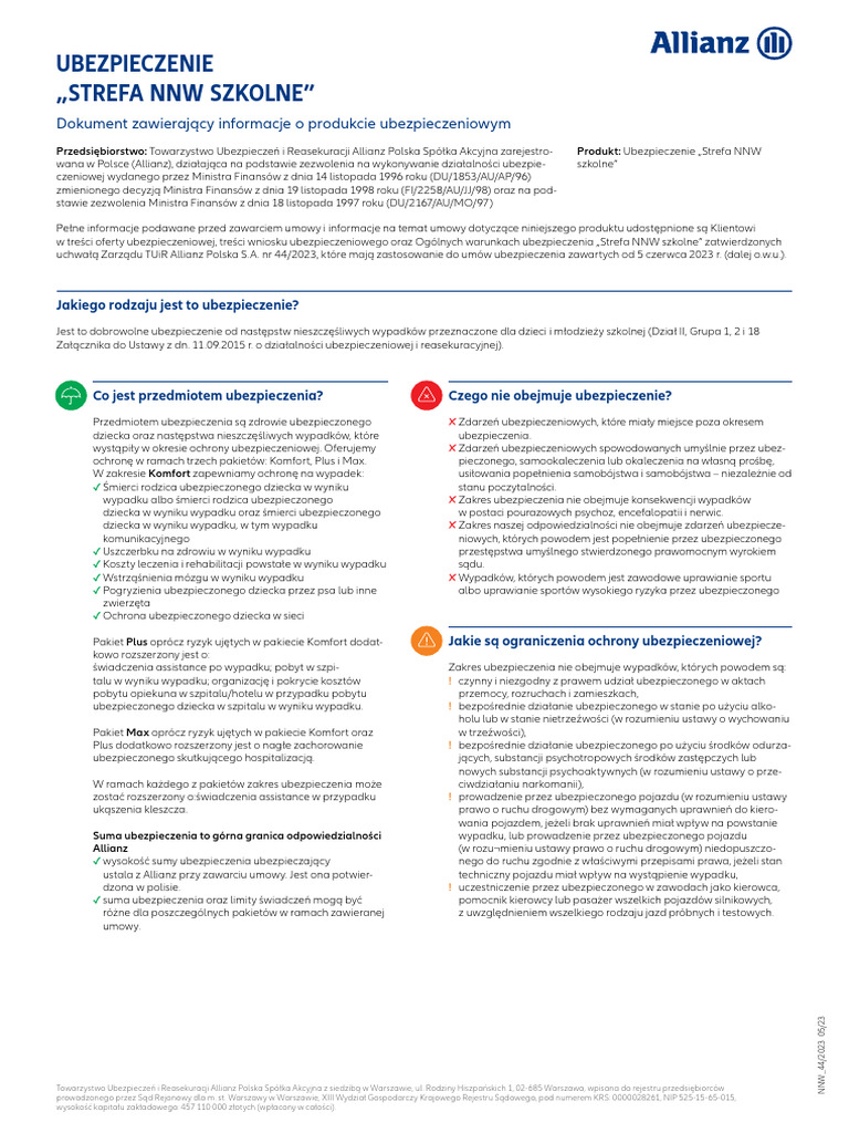 Strefa NNW Szkolne Karta Produktu | PDF