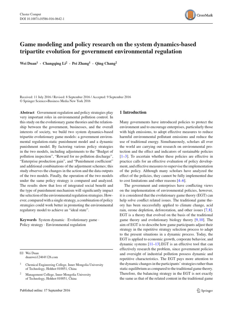 Duan 2016 | PDF | Game Theory | Policy