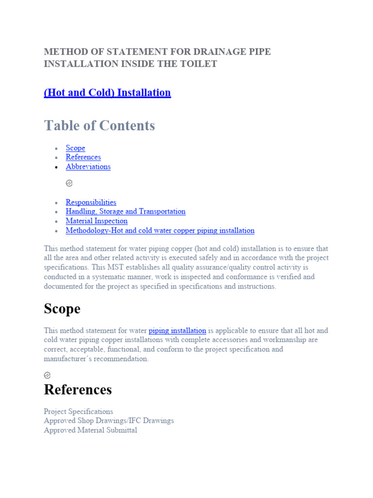 Water Supply Method Statement. | PDF | Pipe (Fluid Conveyance) | Personal Protective Equipment
