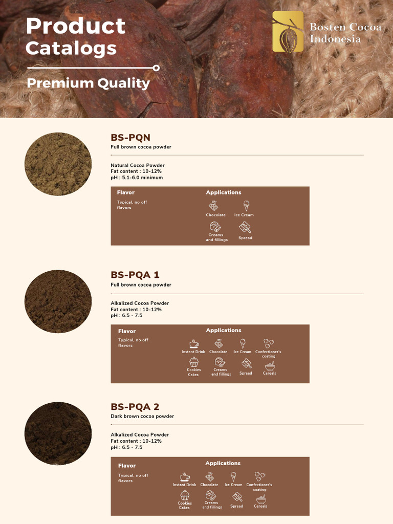 Bosten Cocoa Product Catalog | PDF | Chocolate | Cocoa Solids