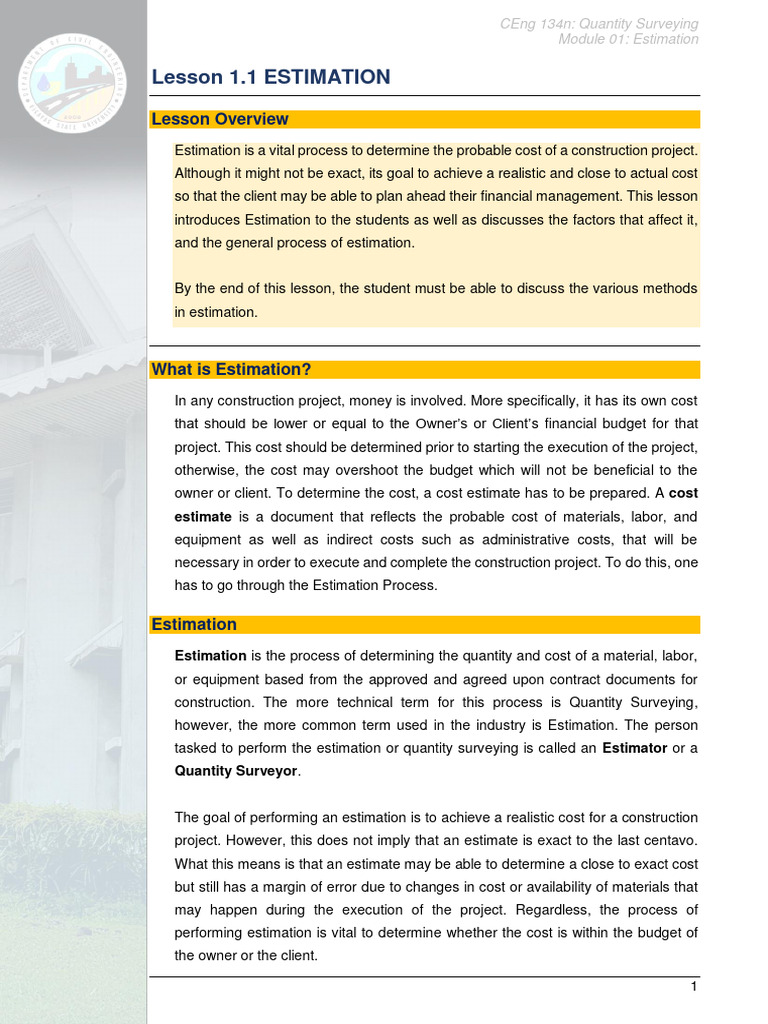 L1 1 Estimation | PDF | Accuracy And Precision | Estimation