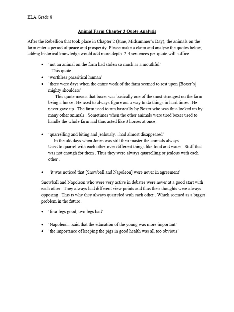 Animal - Farm - Chapter - 3 - Quote - Analysis - Worksheet (1) ELA | PDF