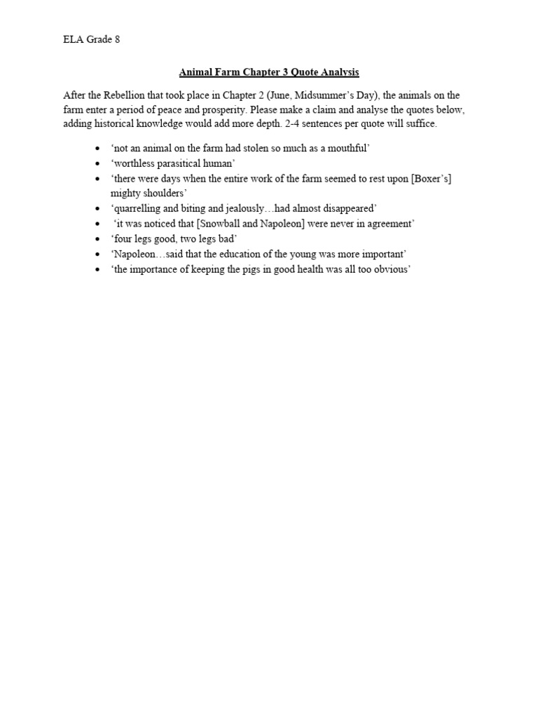 Animal Farm Chapter 3 Quote Analysis Worksheet | PDF