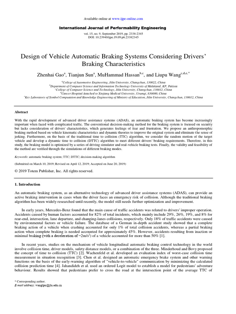 Design of Vehicle Automatic Braking Systems Considering Drivers ...