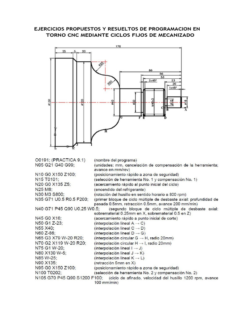 Ejercicios de Programación en Torno CNC | PDF | Corte | Materiales de ...