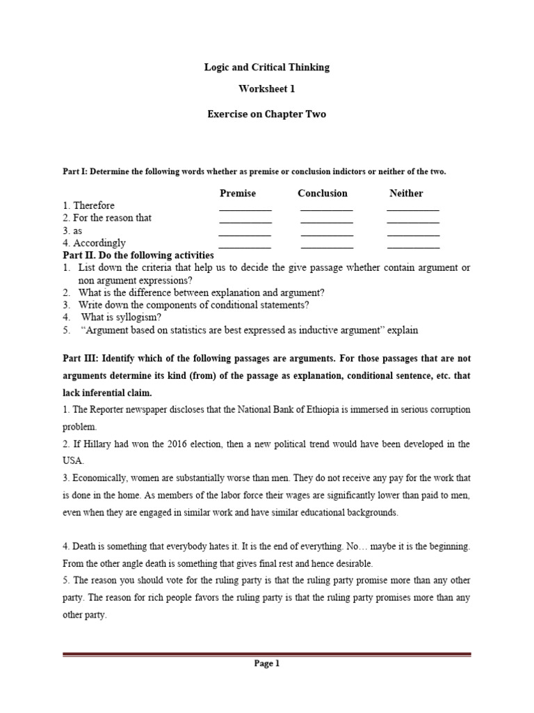 Logic Exercise I | PDF | Argument | Logic