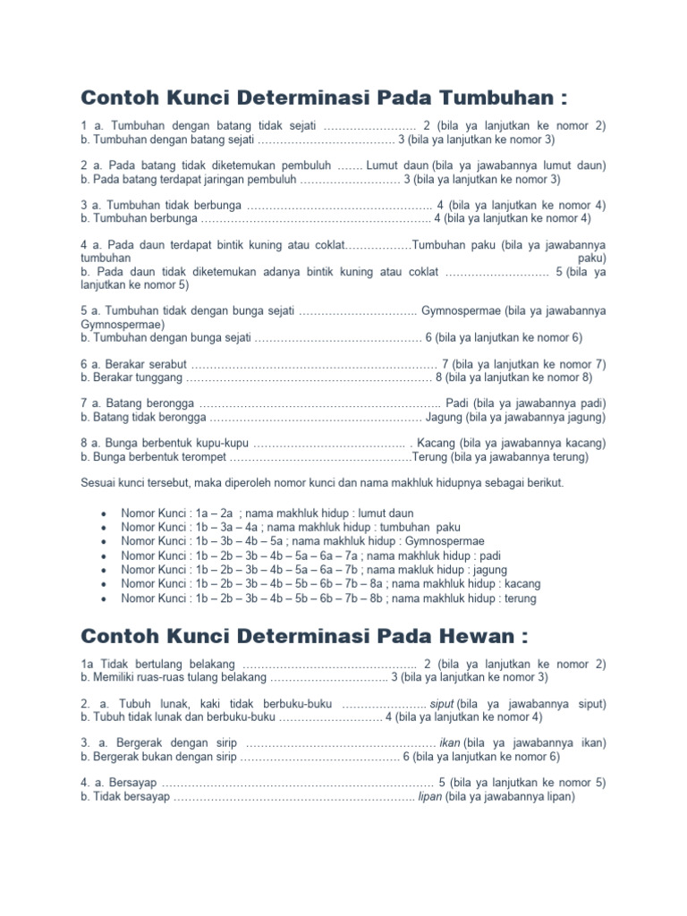 Kunci Determinasi Tumbuhan dan Hewan Kelas 7 | PDF