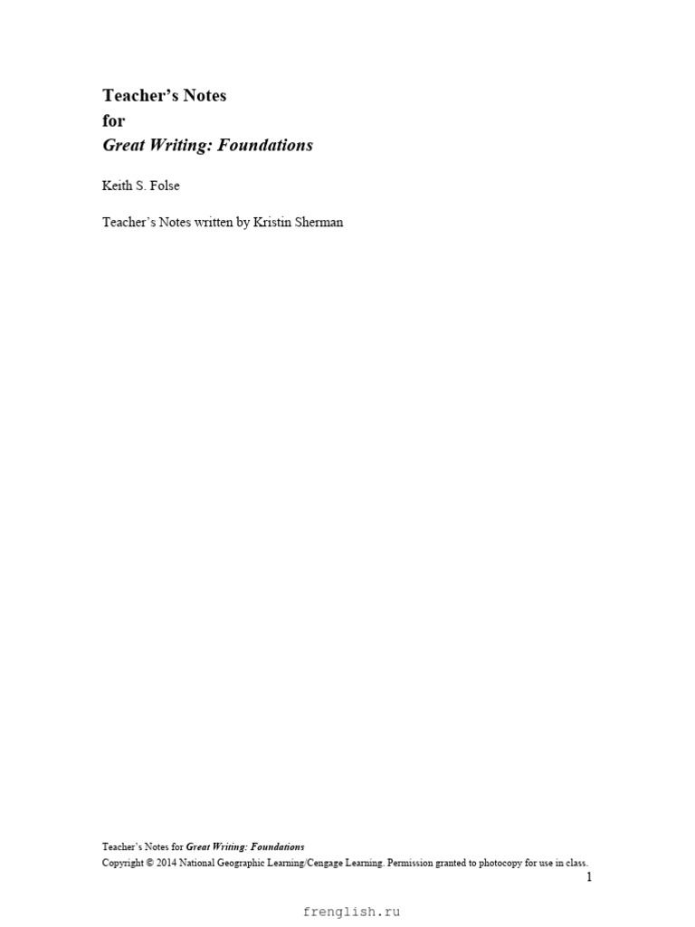 Great_Writing_Foundations Teacher Note | PDF | Subject (Grammar) | Noun