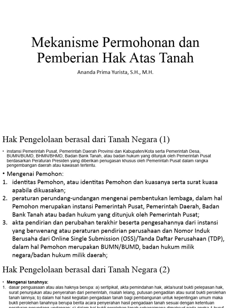 Mekanisme Permohonan Dan Pemberian Hak Atas Tanah - APY | PDF | Politik
