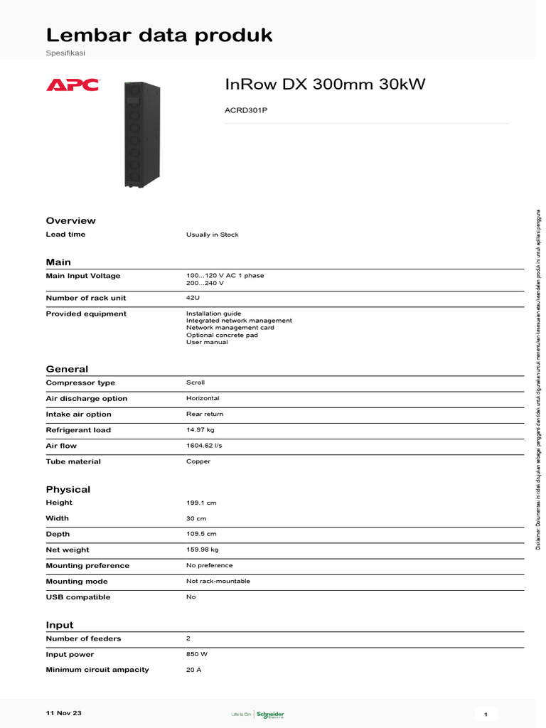 Uniflair Direct Expansion InRow Cooling - ACRD301P | PDF | Computer ...