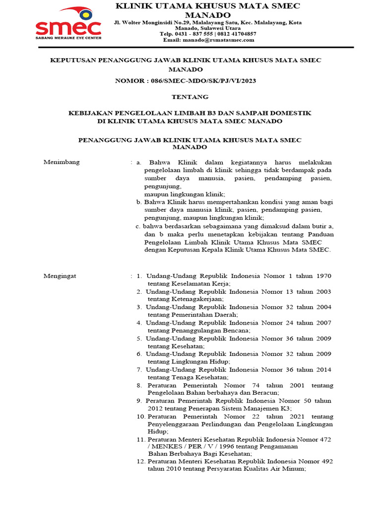 SK Pengelolaan Limbah B3 Dan Sampah Domestik | PDF | Pengembangan Diri