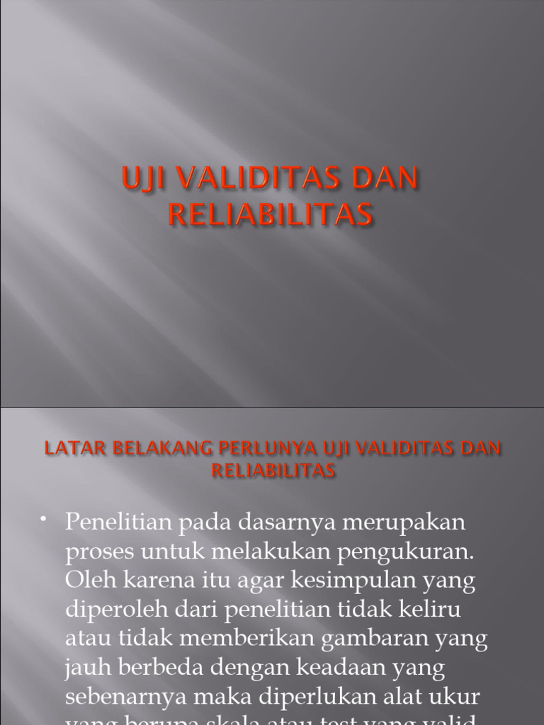 Uji Validitas Dan Reliabilitas | PDF | Metode & Bahan Ajar