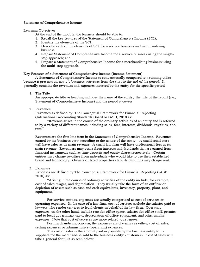 FABM 2 Module 3 Statement of Comprehensive Income | PDF | Expense | Revenue