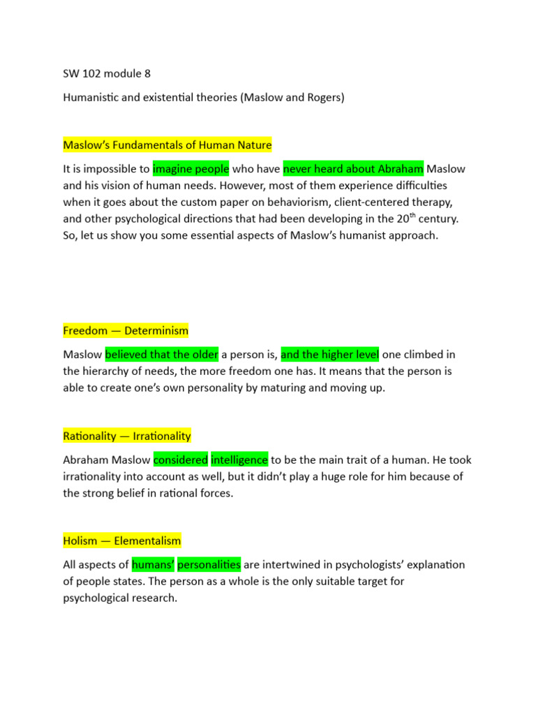 Final Exam SW 102 Module 8 | PDF | Humanistic Psychology | Psychology