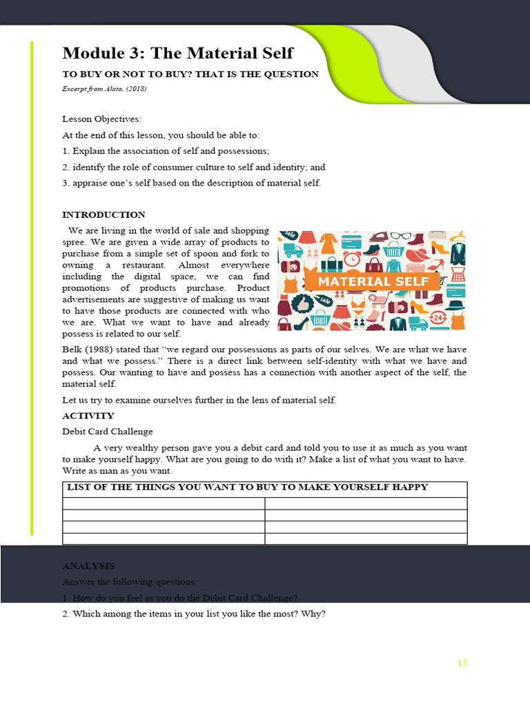 Handout For Material Self | PDF | Self | Self Concept