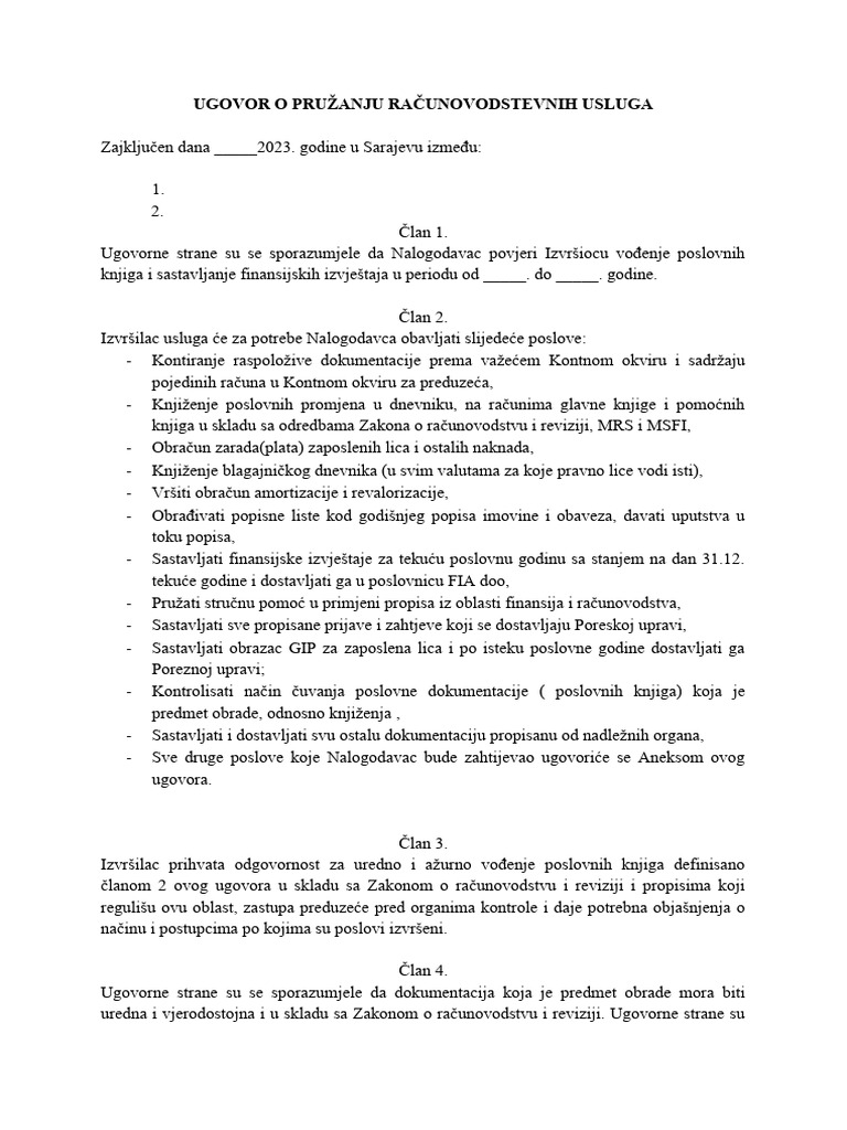 Ugovor o Pružanju Računovodstevnih Usluga | PDF